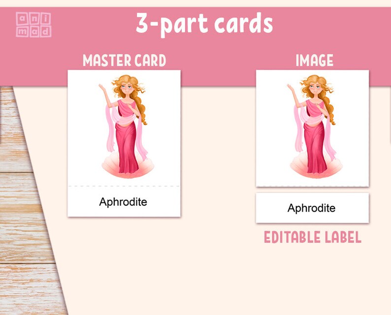 GREEK GODS Printable Flashcards for Kids, 18 Editable Text Montessori 3 ...