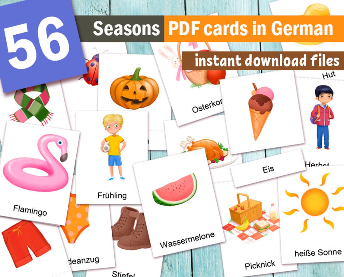 German for Kids SEASONS PRINTABLE CARDS for Kids 56 - Etsy