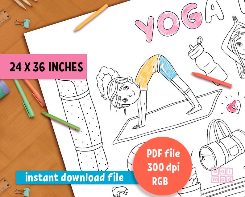 YOGA POSES Easy Printable Coloring Poster for Kids, Preschool ...
