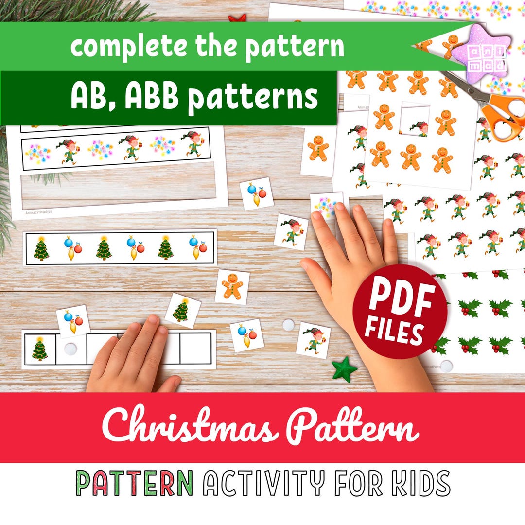 Christmas Pattern Strips for Kids: AB & ABB Sequence Activity Cards ...
