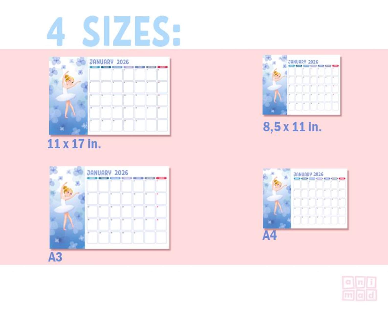 2026 Ballerina Calendar: Hand-drawn Ballet Monthly Planner (digital PDF ...