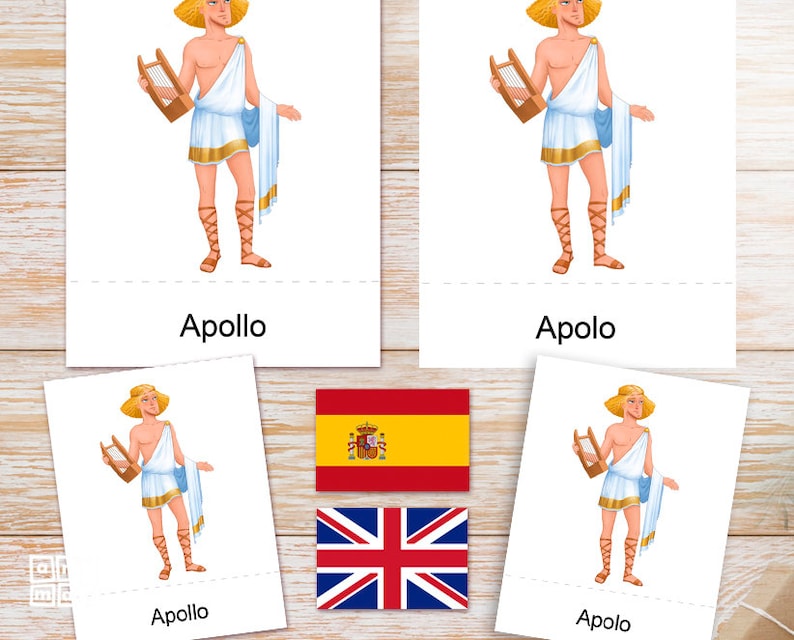 GREEK GODS Printable Flashcards for Kids in Spanish and English, 18 ...