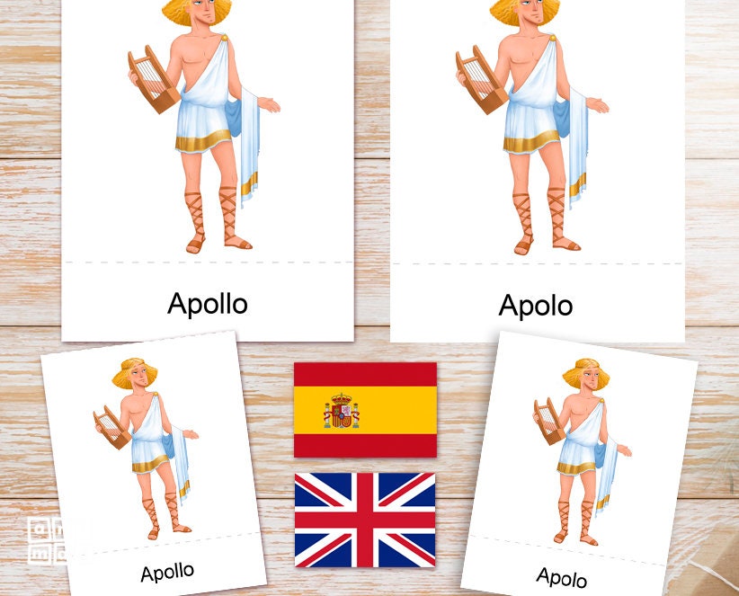 Greek & Roman Gods Flashcards for Kids in Spanish and English, 18 ...