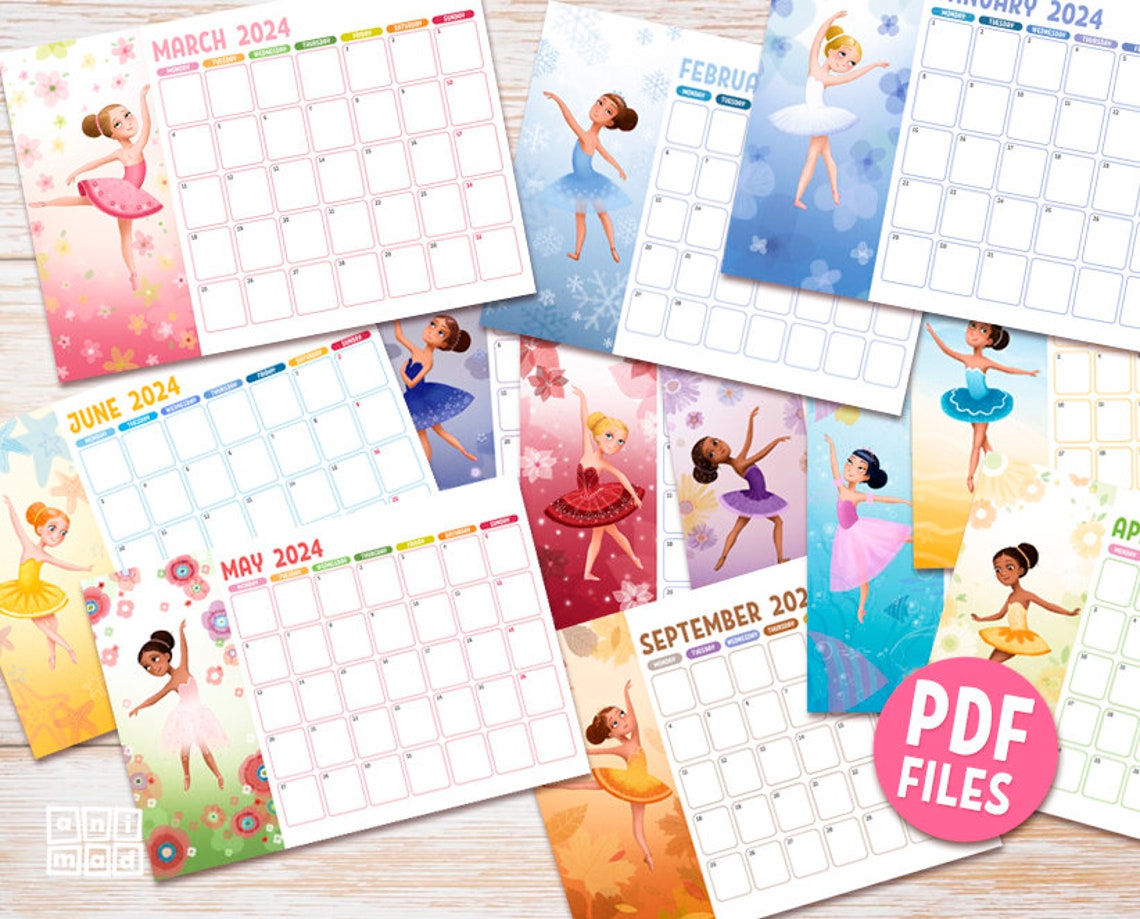 2024 PRINTABLE BALLET CALENDAR for Girls, Ballerinas Monthly Planner ...