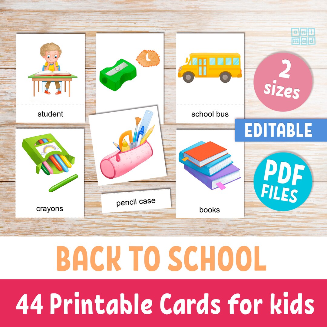 BACK to SCHOOL Printable Flashcards for Preschool Kids, 44 Montessori ...
