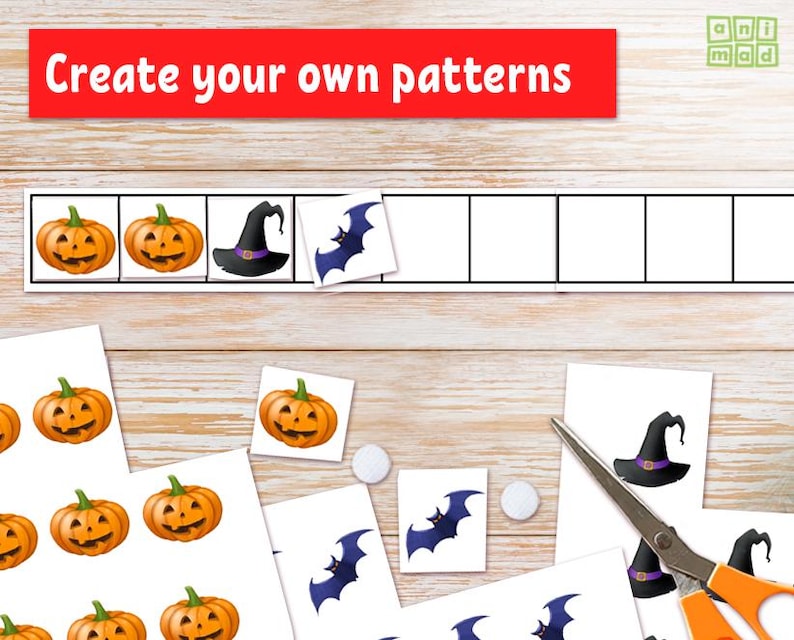 Halloween Pattern Matching Activity for Kids: AB & ABB Printable Strips ...