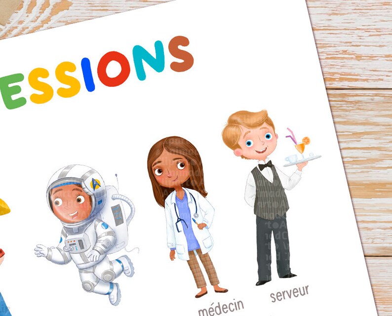 PROFESSIONS Printable Poster for Preschool Kids in FRENCH, Vocabulary ...