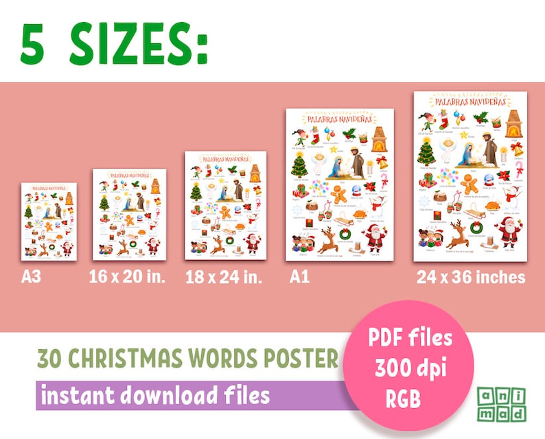 CHRISTMAS Printable Poster for Kids in Spanish, Educational Classroom ...