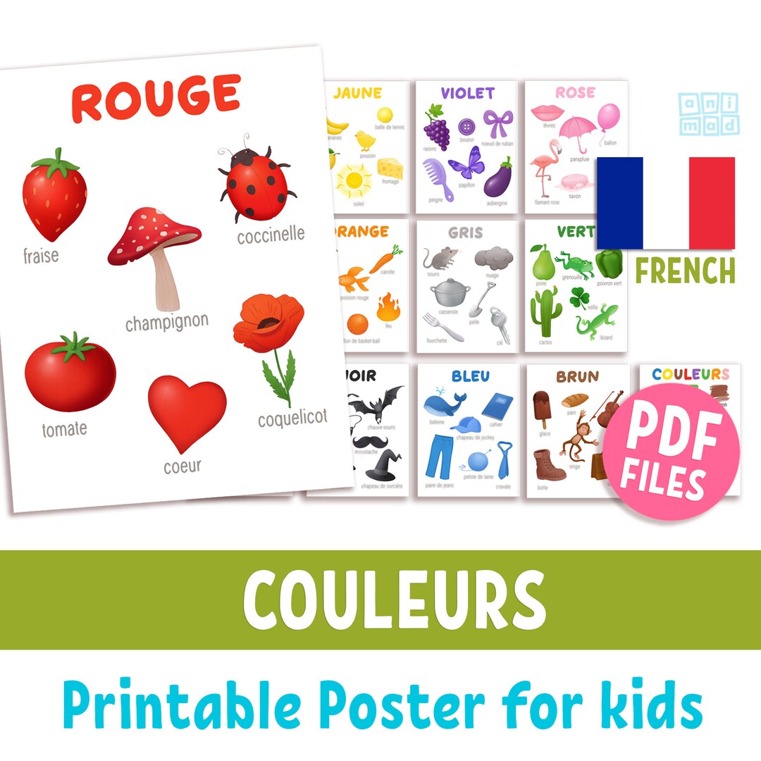 FRENCH for Kids Set of 12 French Colors Printable Posters - Etsy