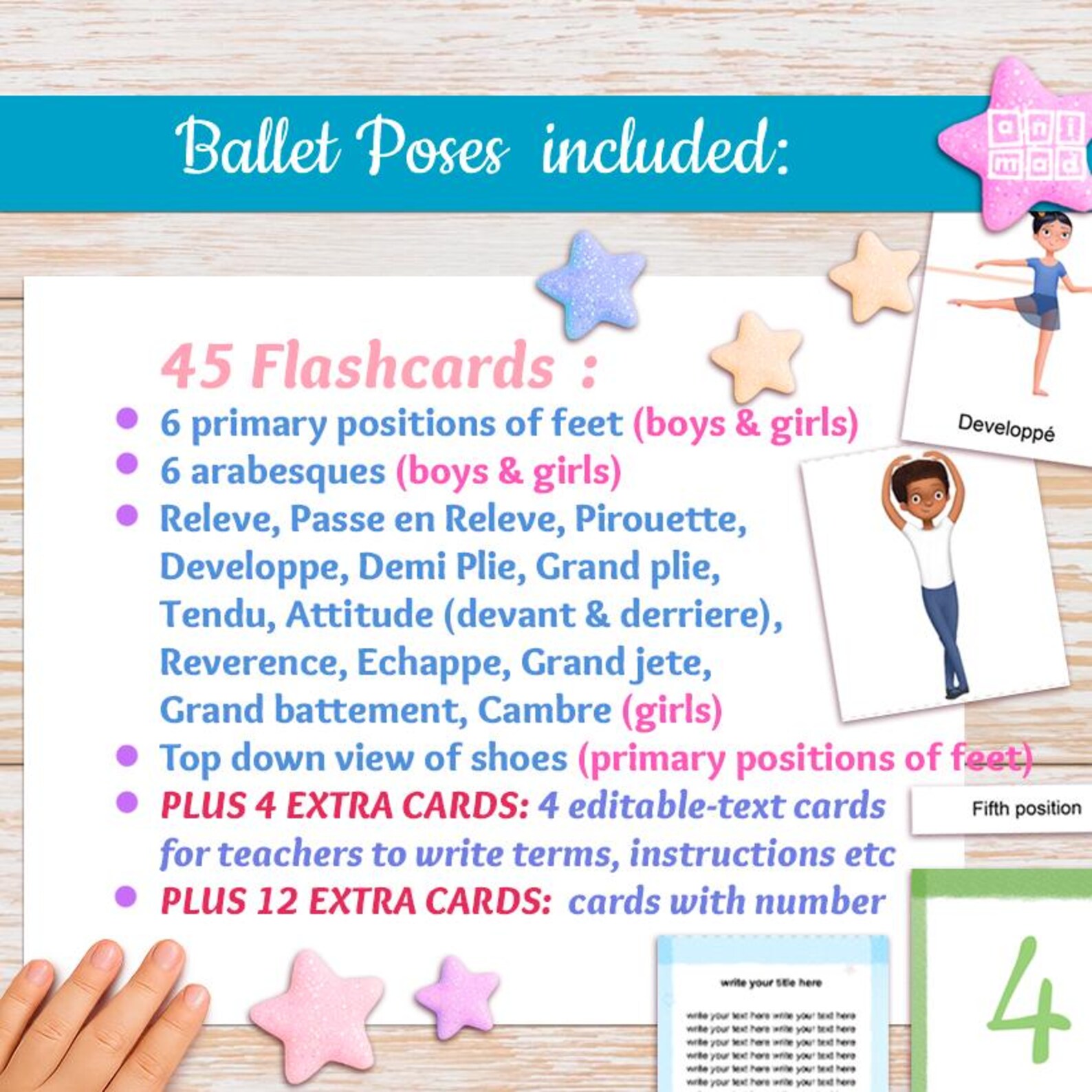 BALLET Poses Flashcards for Boys & Girls, 45 Montessori Printable Cards ...