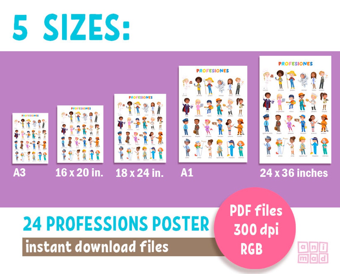 OCCUPATIONS & PROFESSIONS Printable Poster for Preschool Kids in ...