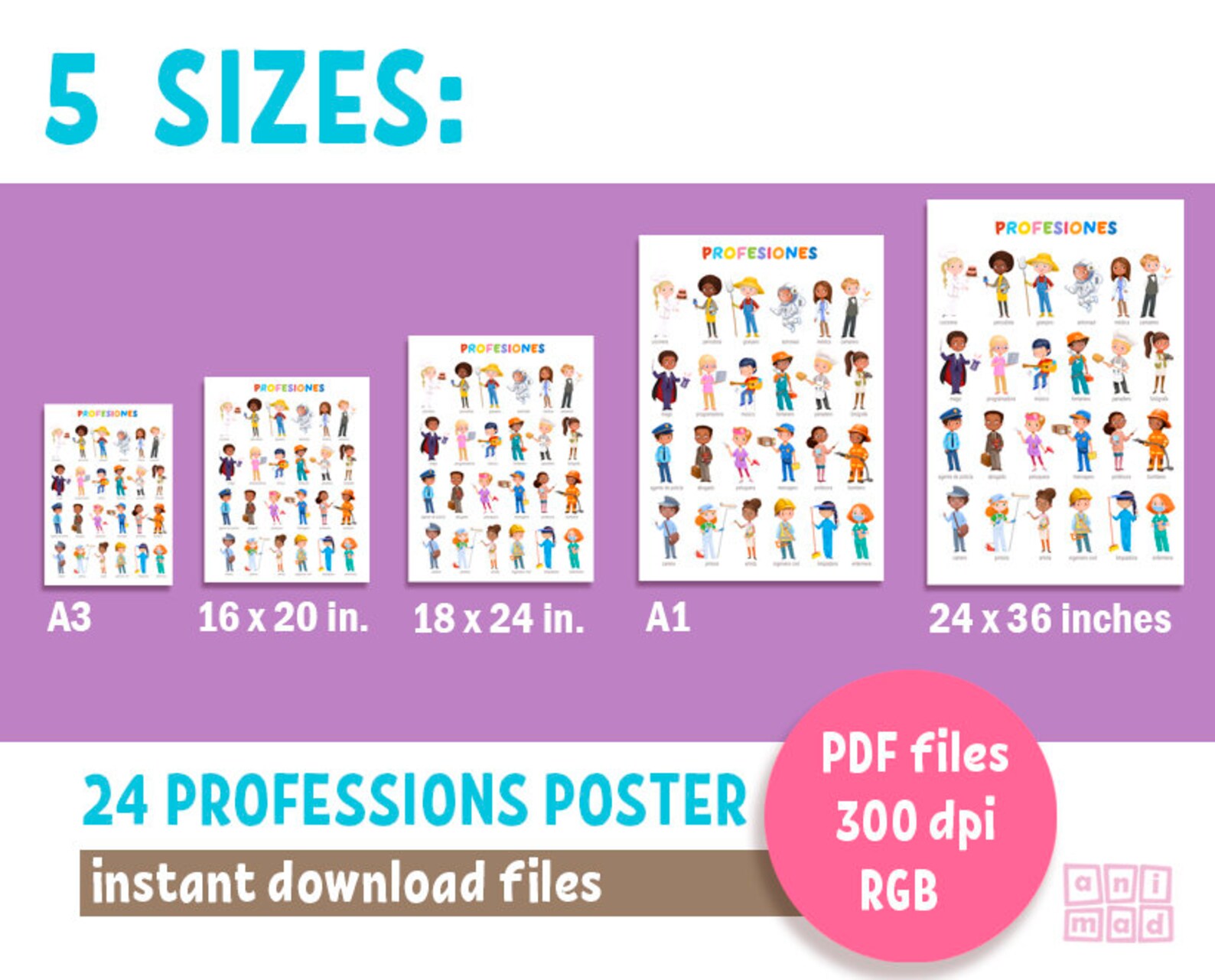 OCCUPATIONS & PROFESSIONS Printable Poster for Preschool Kids in ...