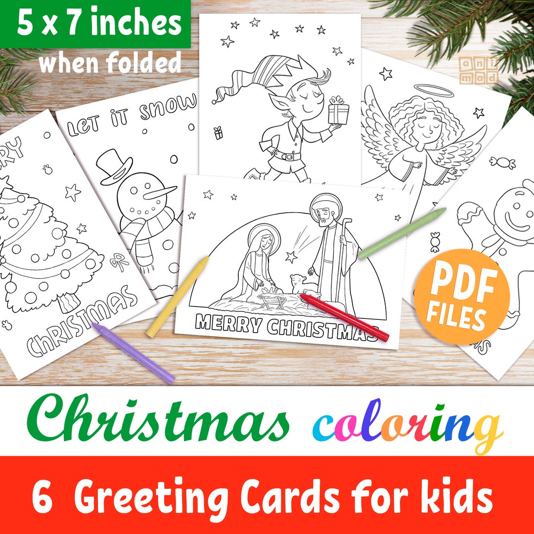 CHRISTMAS COLORING CARDS for Kids, Christmas Printable and Foldable ...