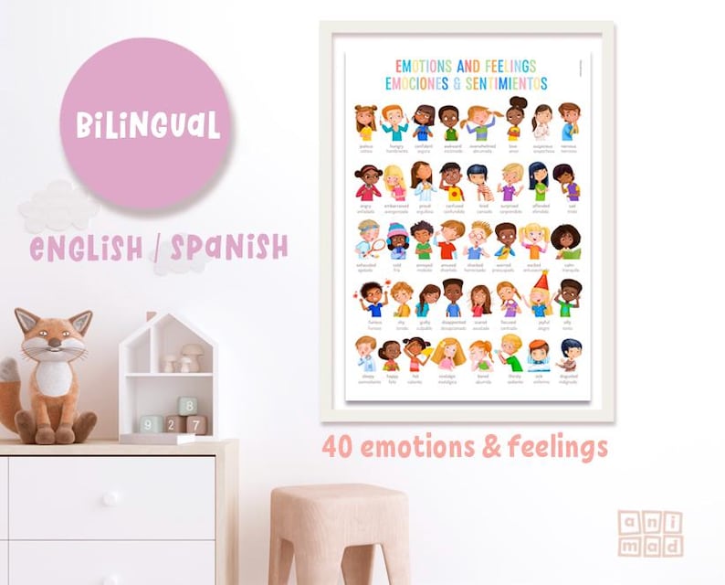 Bilingual Emotions Chart: Spanish & English, Kids Feelings Poster for ...