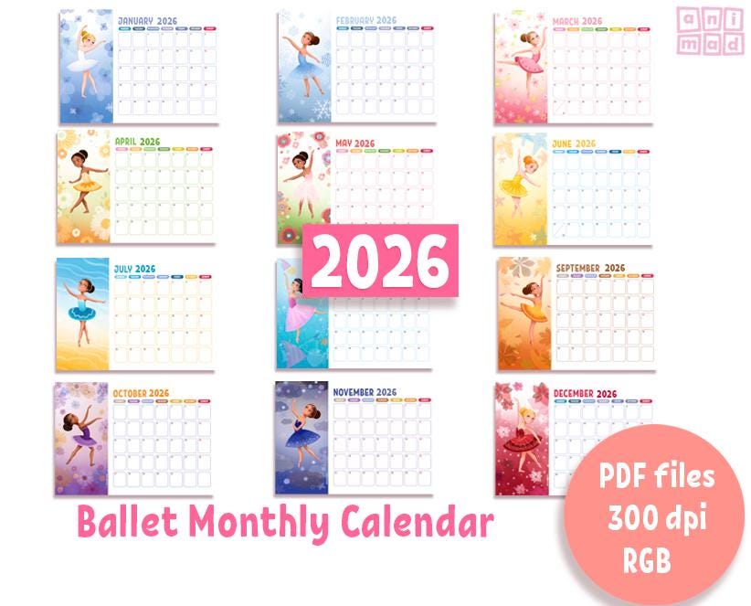 2026 Ballerina Calendar: Hand-drawn Ballet Monthly Planner (digital PDF ...