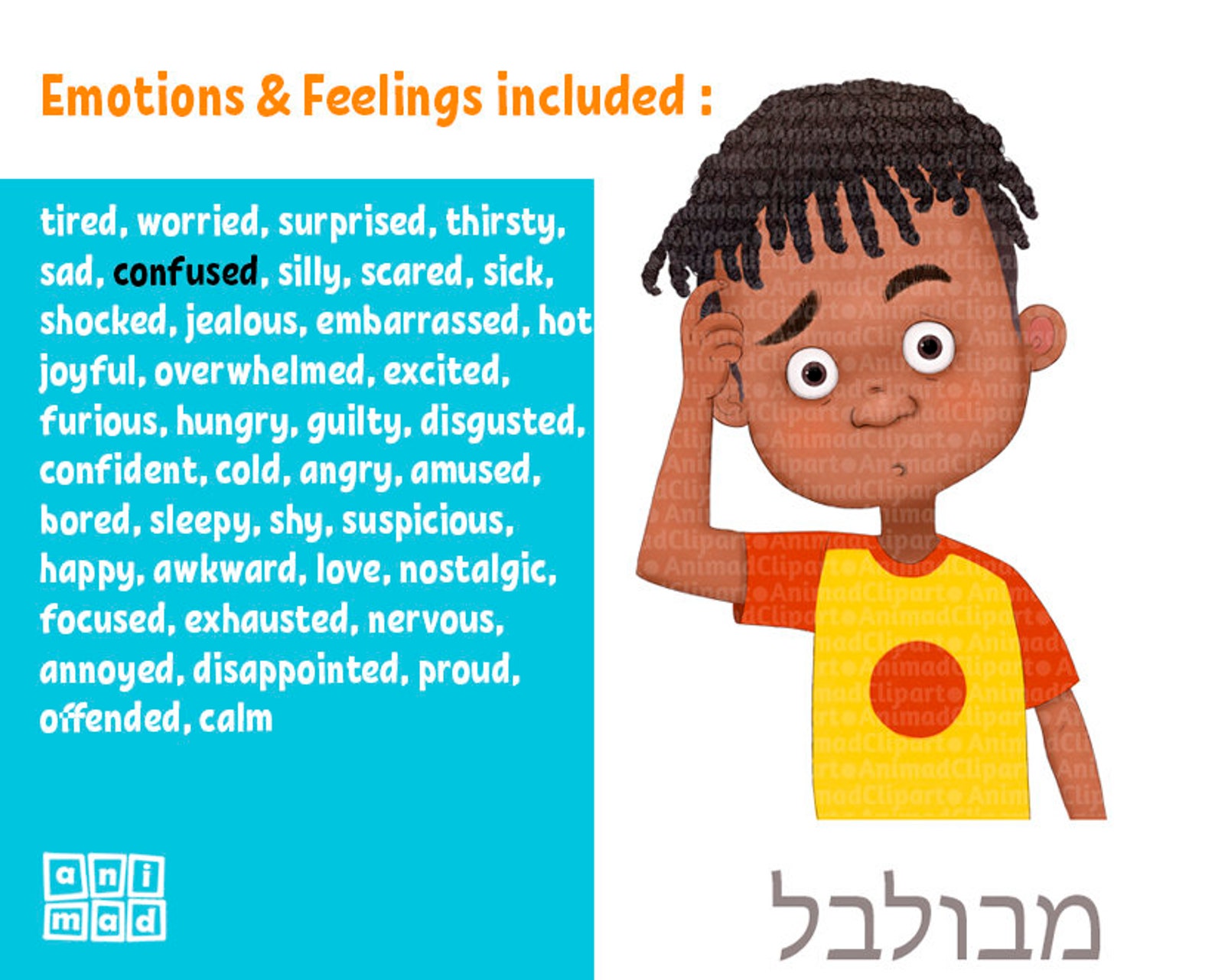 EMOTIONS & FEELINGS Printable Poster for Preschool Kids in HEBREW ...