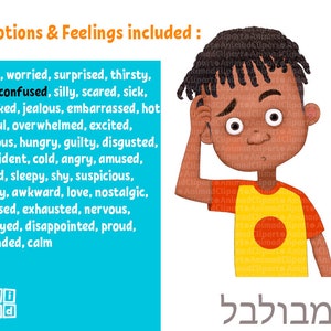 Hebrew Emotions Poster: Kids Feelings Chart, Classroom Homeschool Decor ...