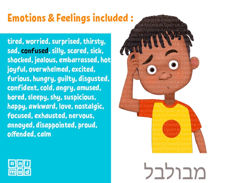 EMOTIONS & FEELINGS Printable Poster for Preschool Kids in HEBREW ...