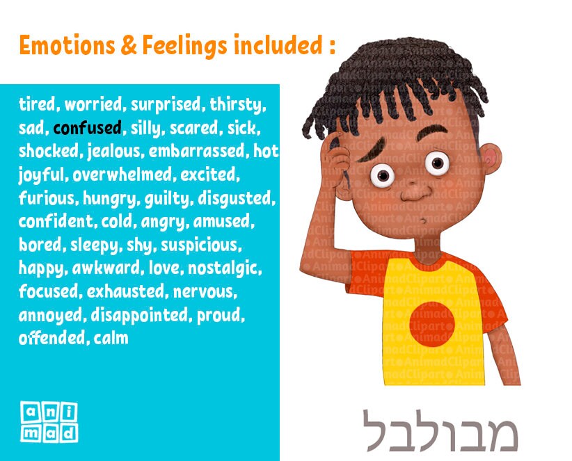 EMOTIONS & FEELINGS Printable Poster for Preschool Kids in HEBREW ...