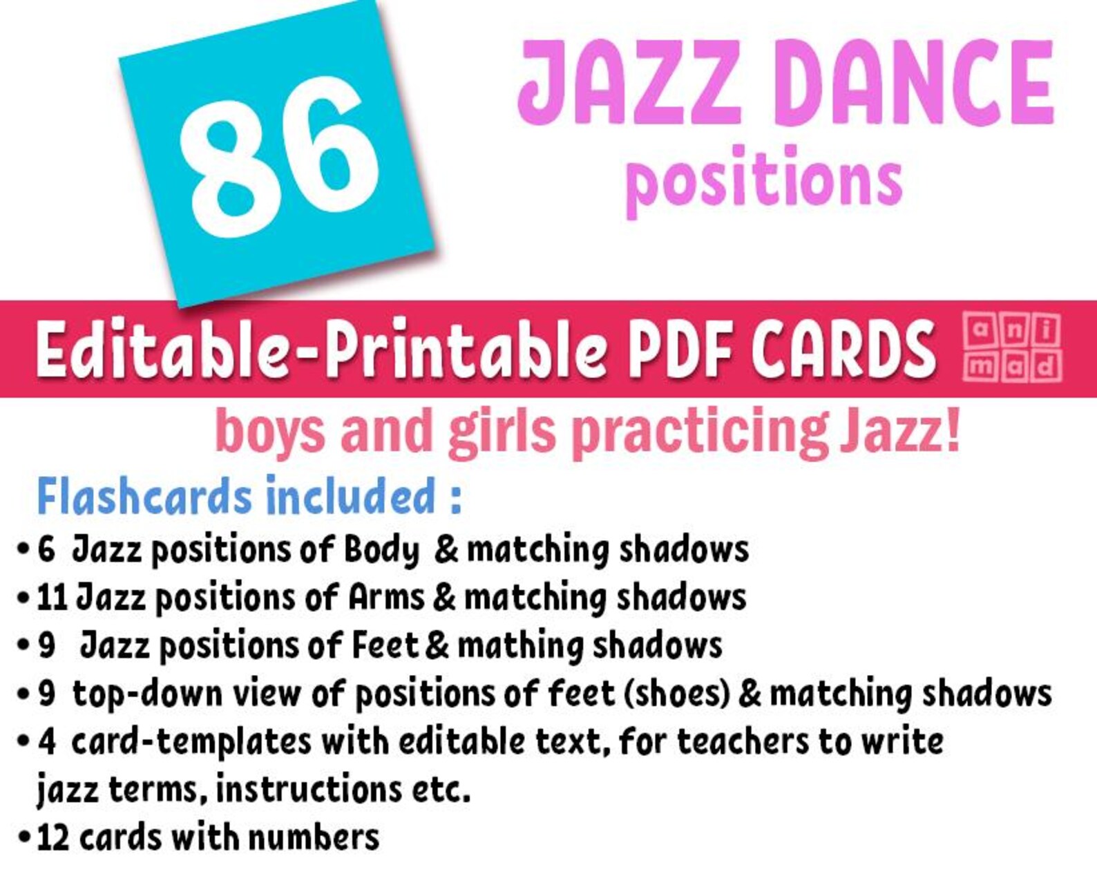 JAZZ DANCE POSITIONS Printable Flashcards for Kids, Positions of Feet ...