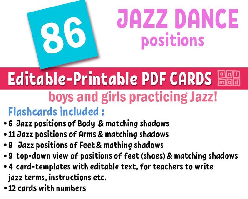 JAZZ DANCE POSITIONS Printable Flashcards for Kids, Positions of Feet ...