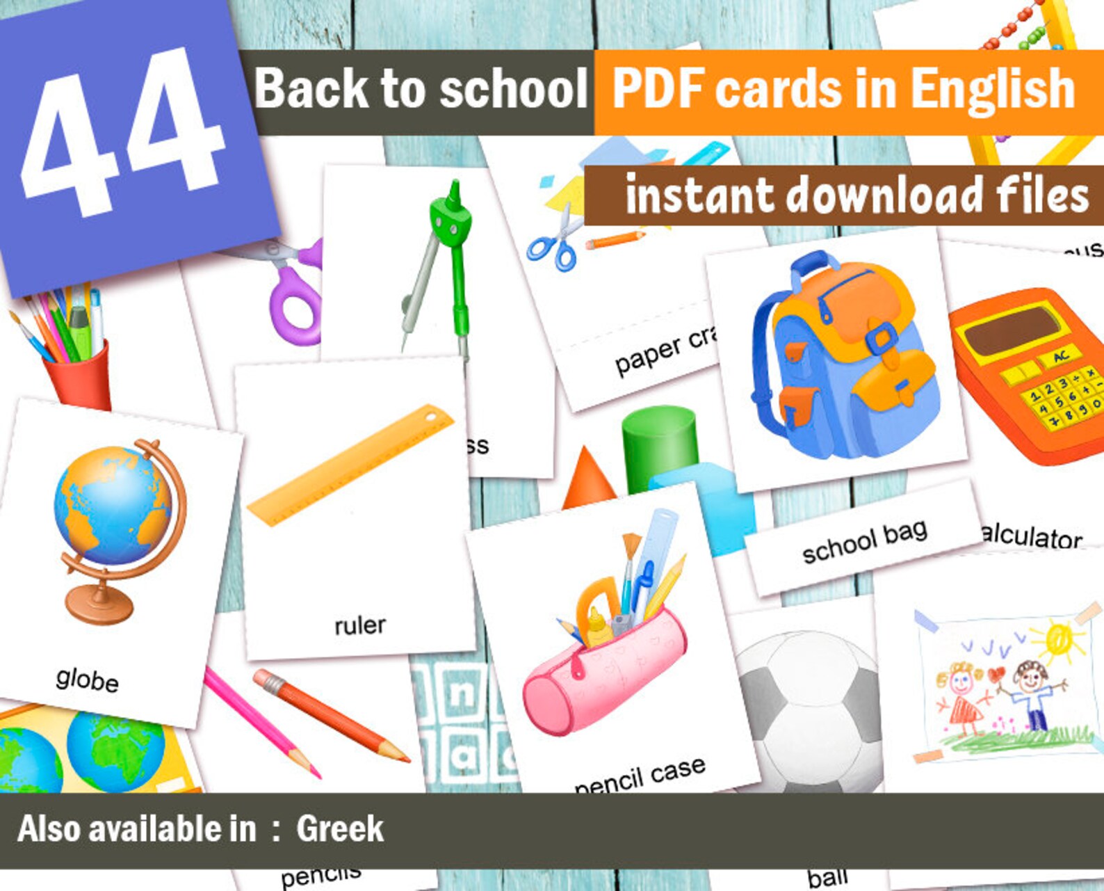 Back to School Printable Flashcards for Preschool Kids, 44 Montessori ...