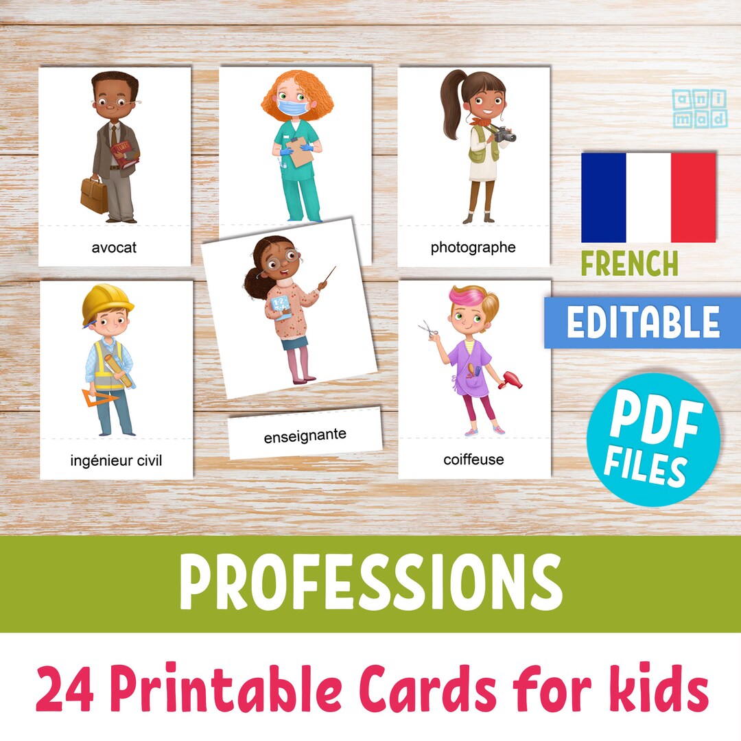 FRENCH for Kids OCCUPATIONS Printable & Editable Flashcards - Etsy
