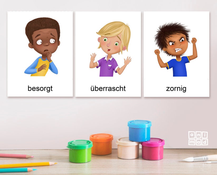 EMOTIONS & FEELINGS Printable Flashcards for Kids in German - Etsy