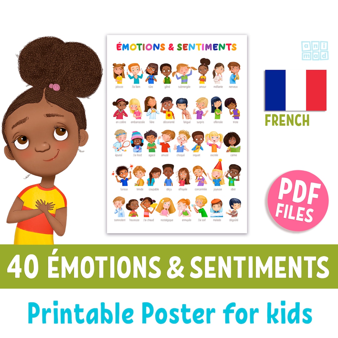 EMOTIONS & FEELINGS Printable Poster for Preschool Kids in FRENCH ...