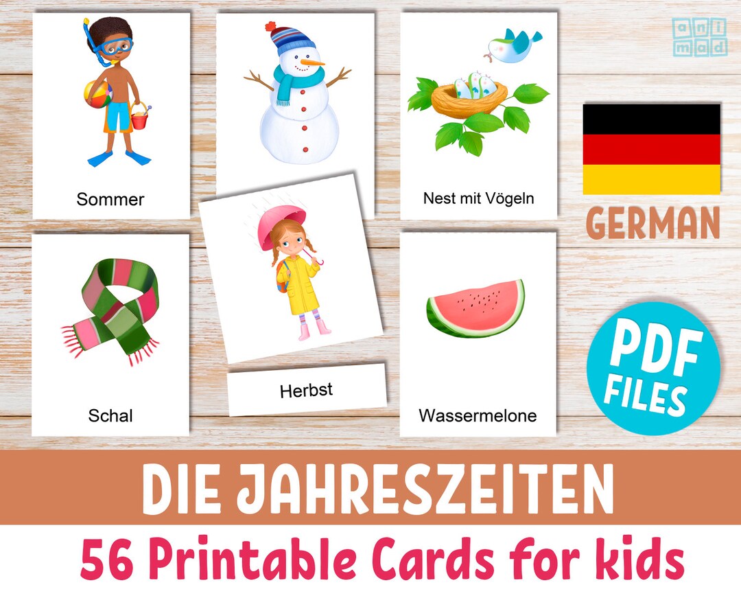 German for Kids SEASONS PRINTABLE CARDS for Kids 56 - Etsy