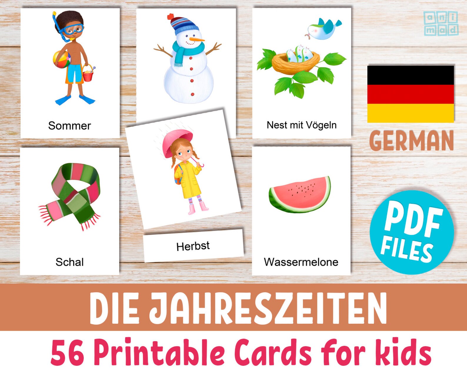 German for Kids SEASONS PRINTABLE CARDS for Kids 56 - Etsy