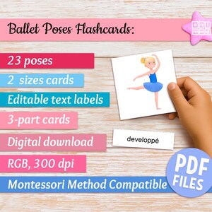 BALLET Poses Printable CARDS for Girls, 23 Montessori Ballerinas Cards ...