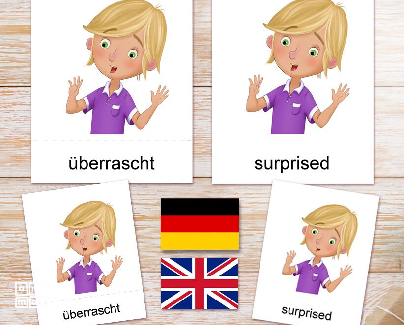 EMOTIONS & FEELINGS Printable Flashcards for Kids in German and English ...