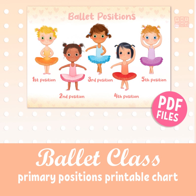 BALLET POSES Printable Poster for Girls, Baby Ballerinas in 5 Basic ...