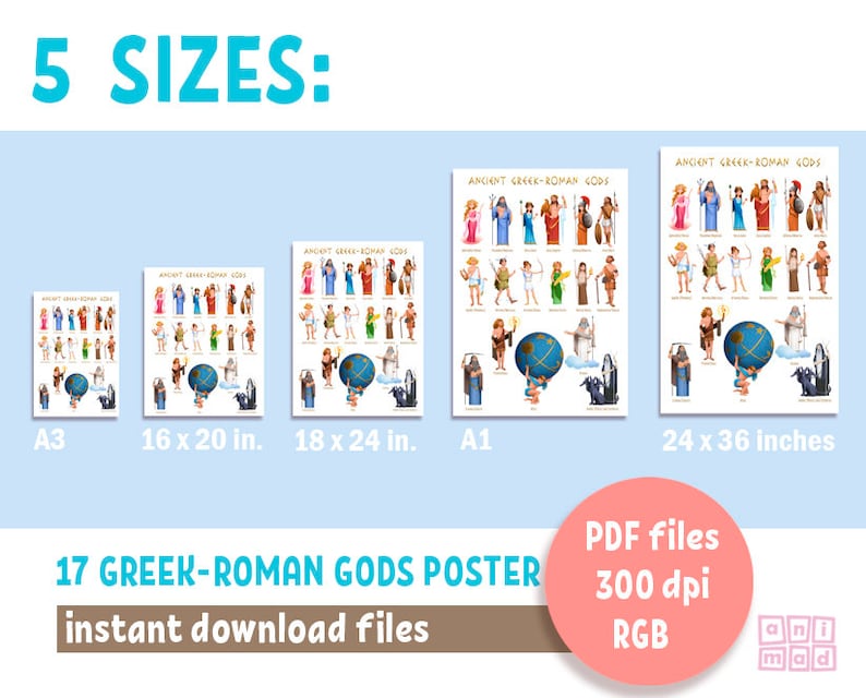 Ancient GREEK ROMAN Gods Printable Poster for Kids Classroom - Etsy