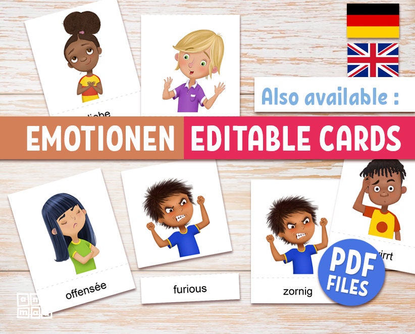 EMOTIONS & FEELINGS Printable Poster for Kids in German, Classroom and ...