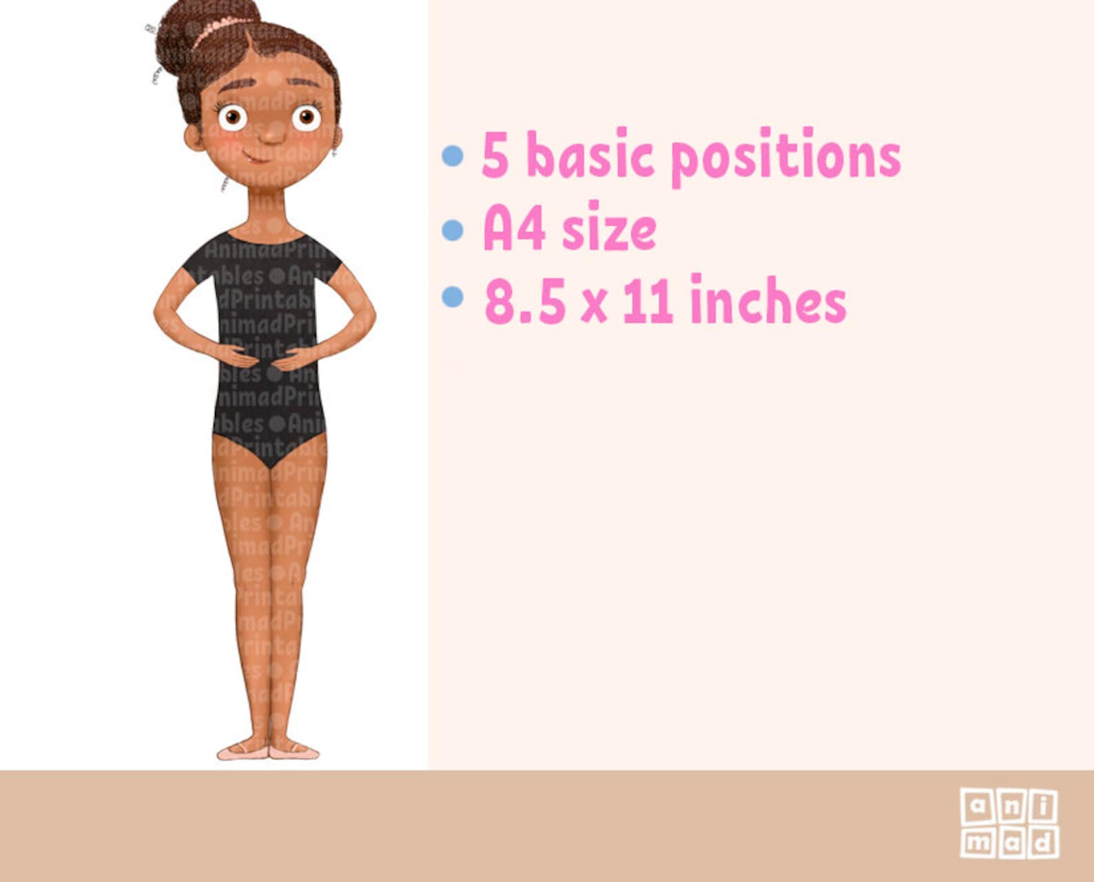 Ballet Positions Poster for Kids, Black Leotard Ballerinas, Basic Feet ...
