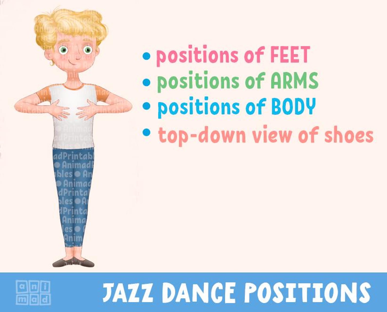 JAZZ DANCE POSITIONS Printable Poster for Kids, Jazz Dance Poses ...