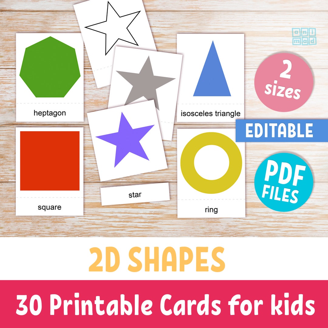 2d SHAPES Printable Flashcards for Preschool Kids, 3 Part Montessori ...