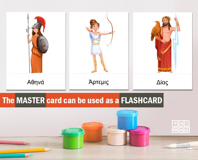 GREEK GODS Printable Flashcards for Kids in Greek and English, 18 ...