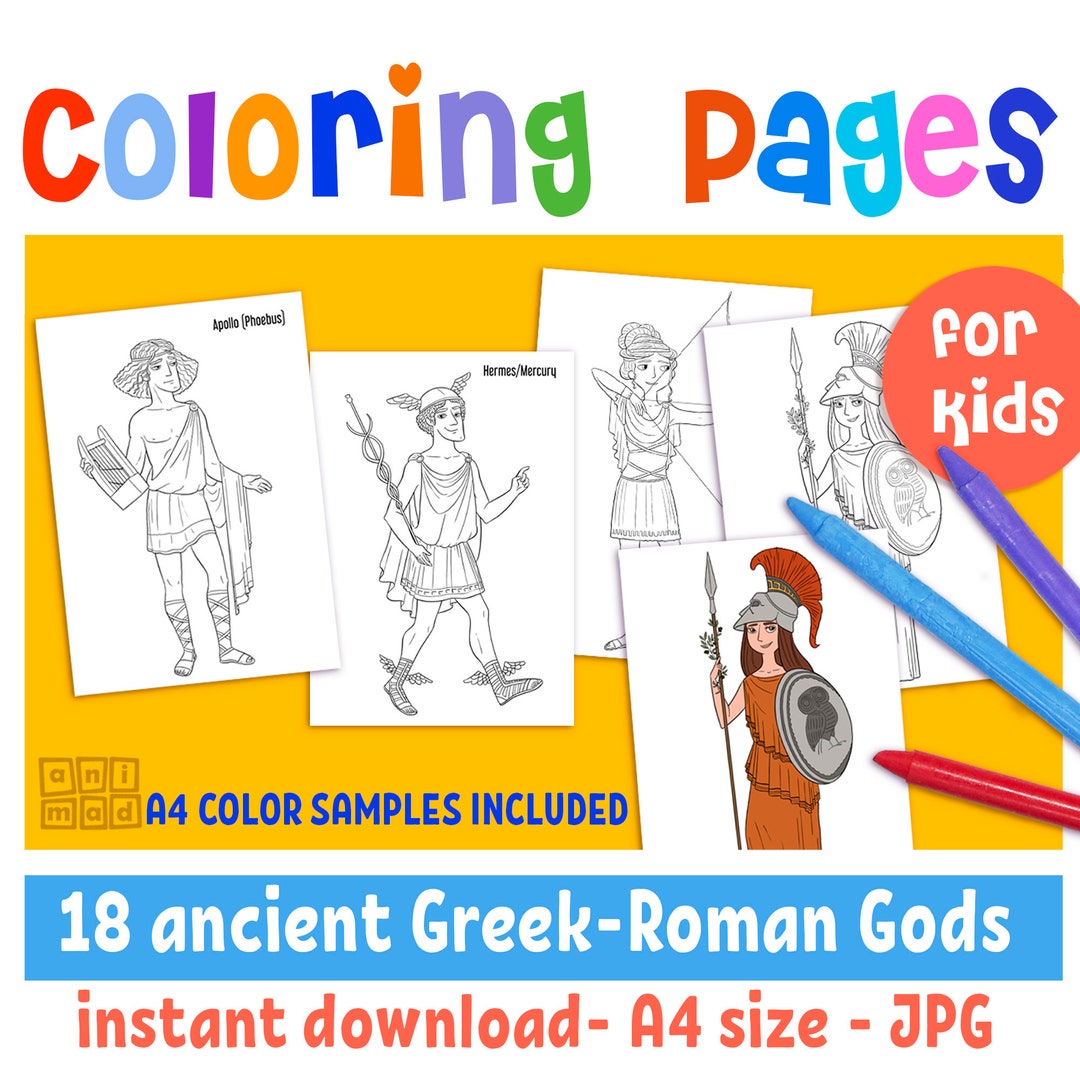 Ancient Greek & Roman Gods Printable Coloring Pages for Kids, Preschool ...