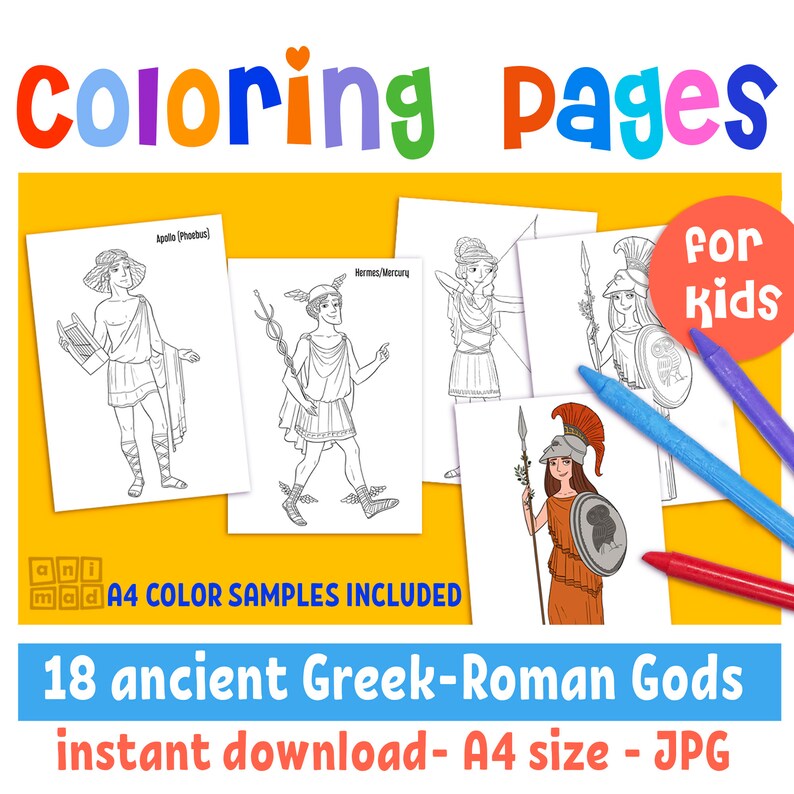 Ancient Greek & Roman Gods Printable Coloring Pages for Kids, Preschool ...