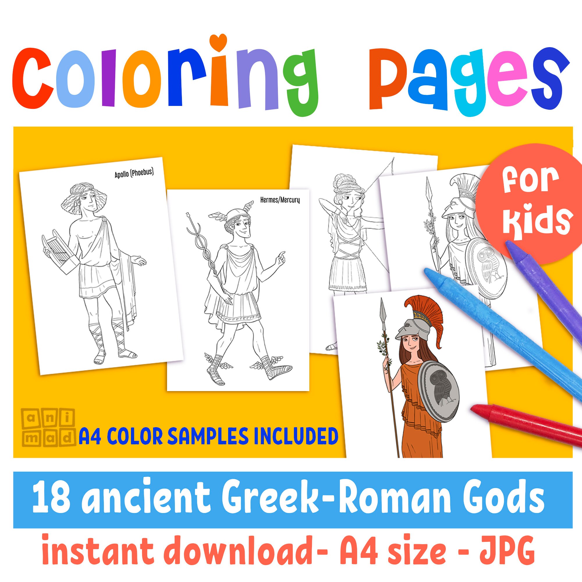 Ancient Greek & Roman Gods Printable Coloring Pages for Kids, Preschool ...