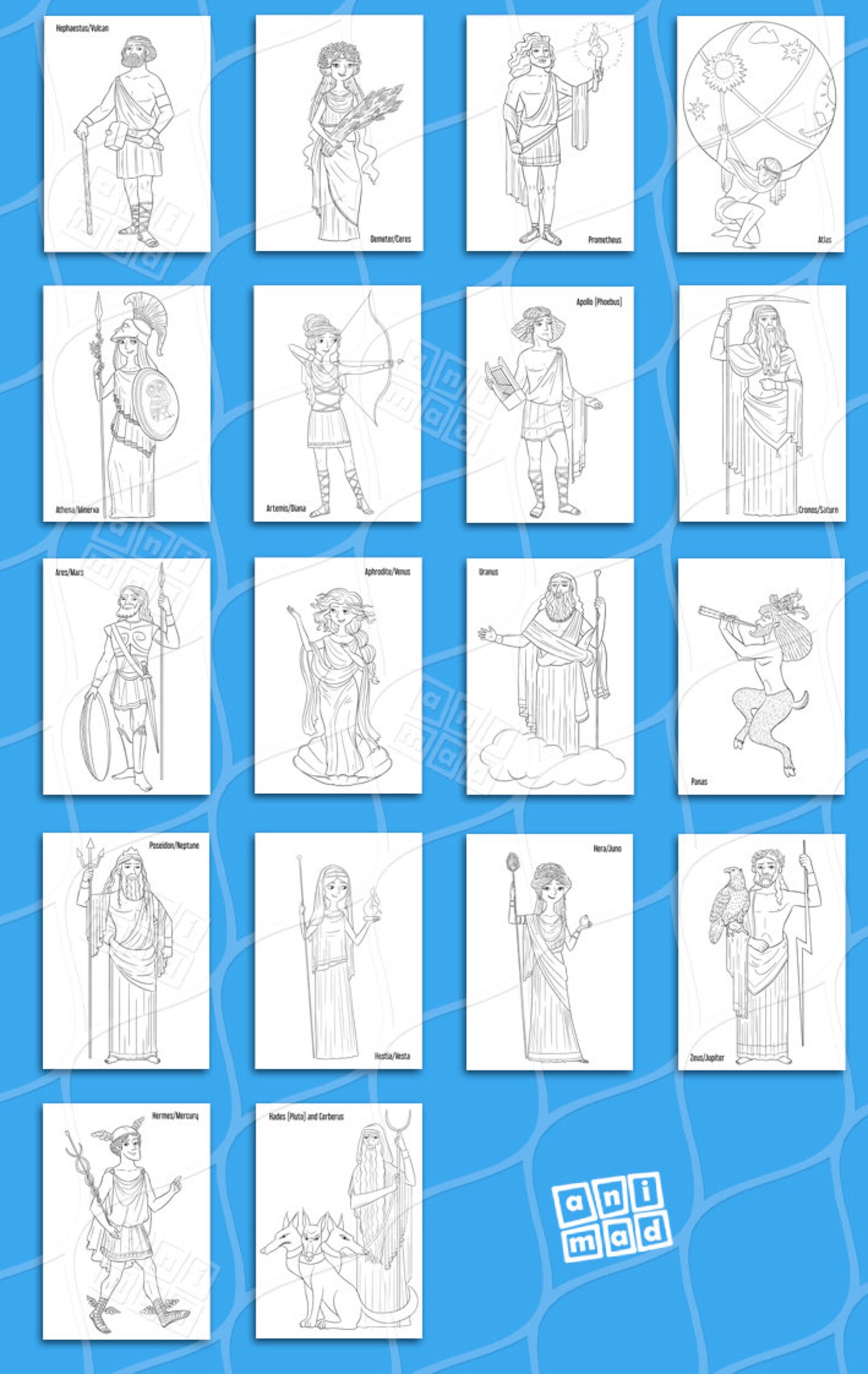 Ancient Greek & Roman Gods Printable Coloring Pages for Kids - Etsy