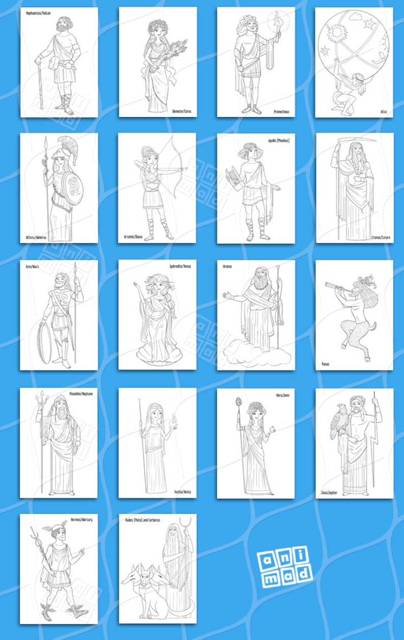 Ancient Greek & Roman Gods Printable Coloring Pages for Kids - Etsy