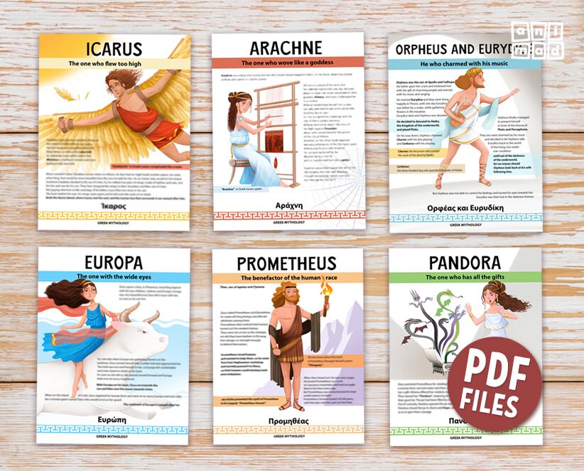 GREEK MYTHS Printable Info Posters for Kids Bundle, Greek Mythology ...