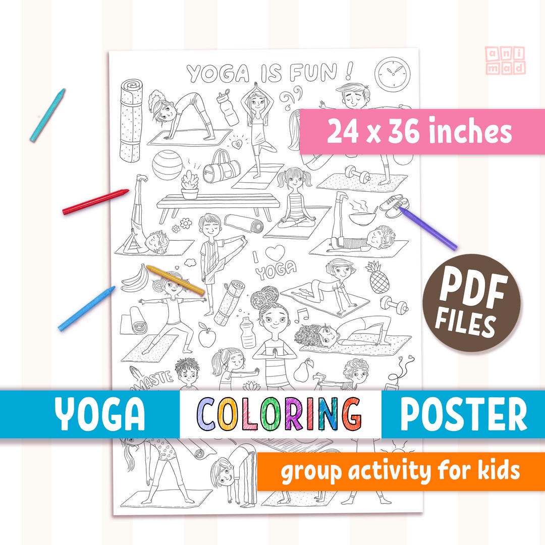 YOGA POSES Easy Printable Coloring Poster for Kids, Preschool ...
