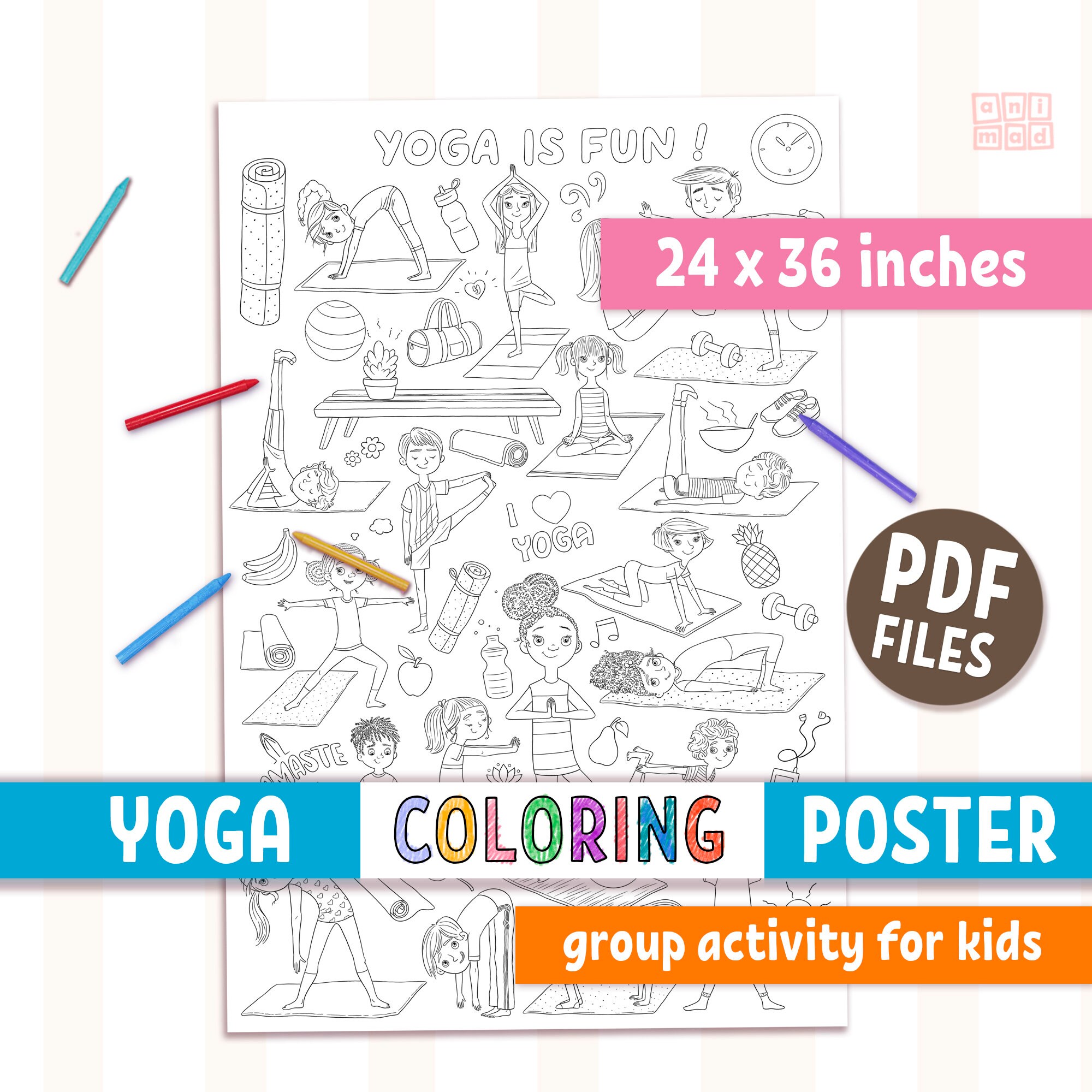 YOGA POSES Easy Printable Coloring Poster for Kids, Preschool ...