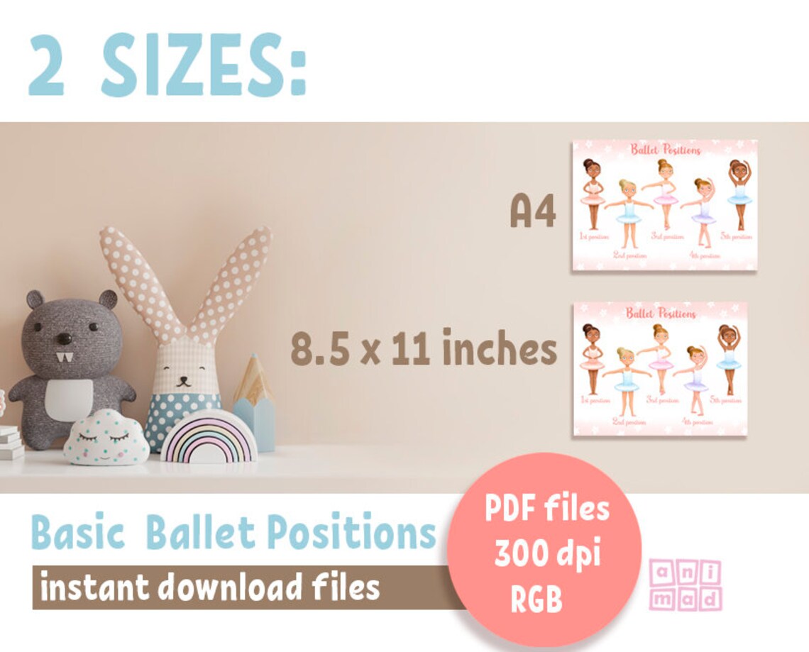 BALLET Primary Positions of Feet Printable Poster for Girls, Diverse ...