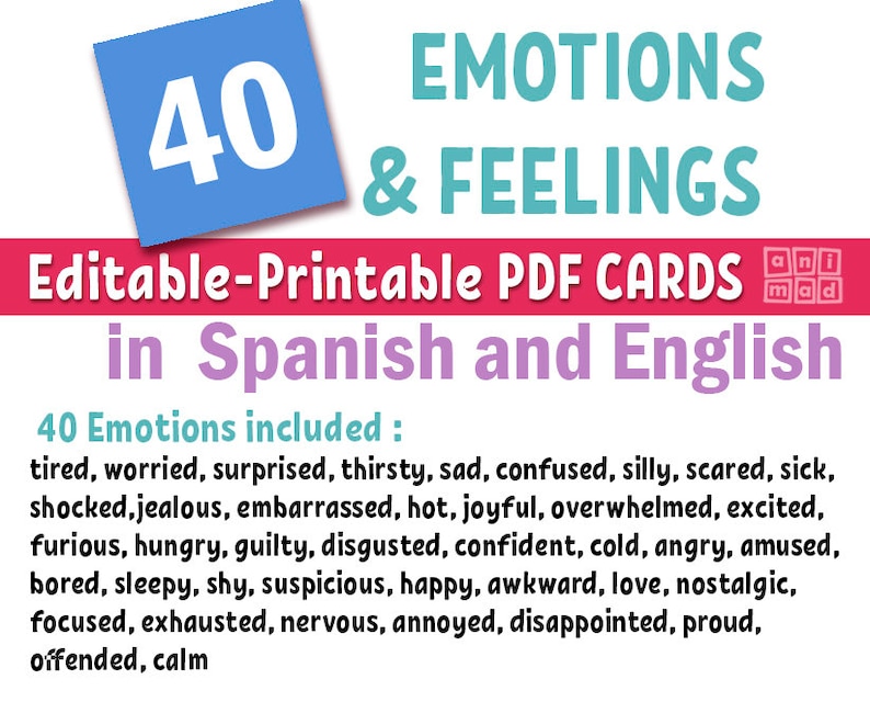 EMOTIONS and FEELINGS Printable Flashcards in Spanish & - Etsy